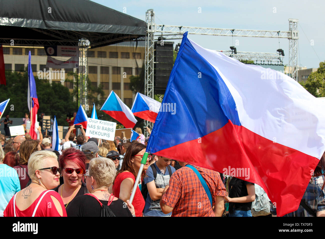 Prague, Czech Republic - June 23 2019: Crowd of people protests against ...