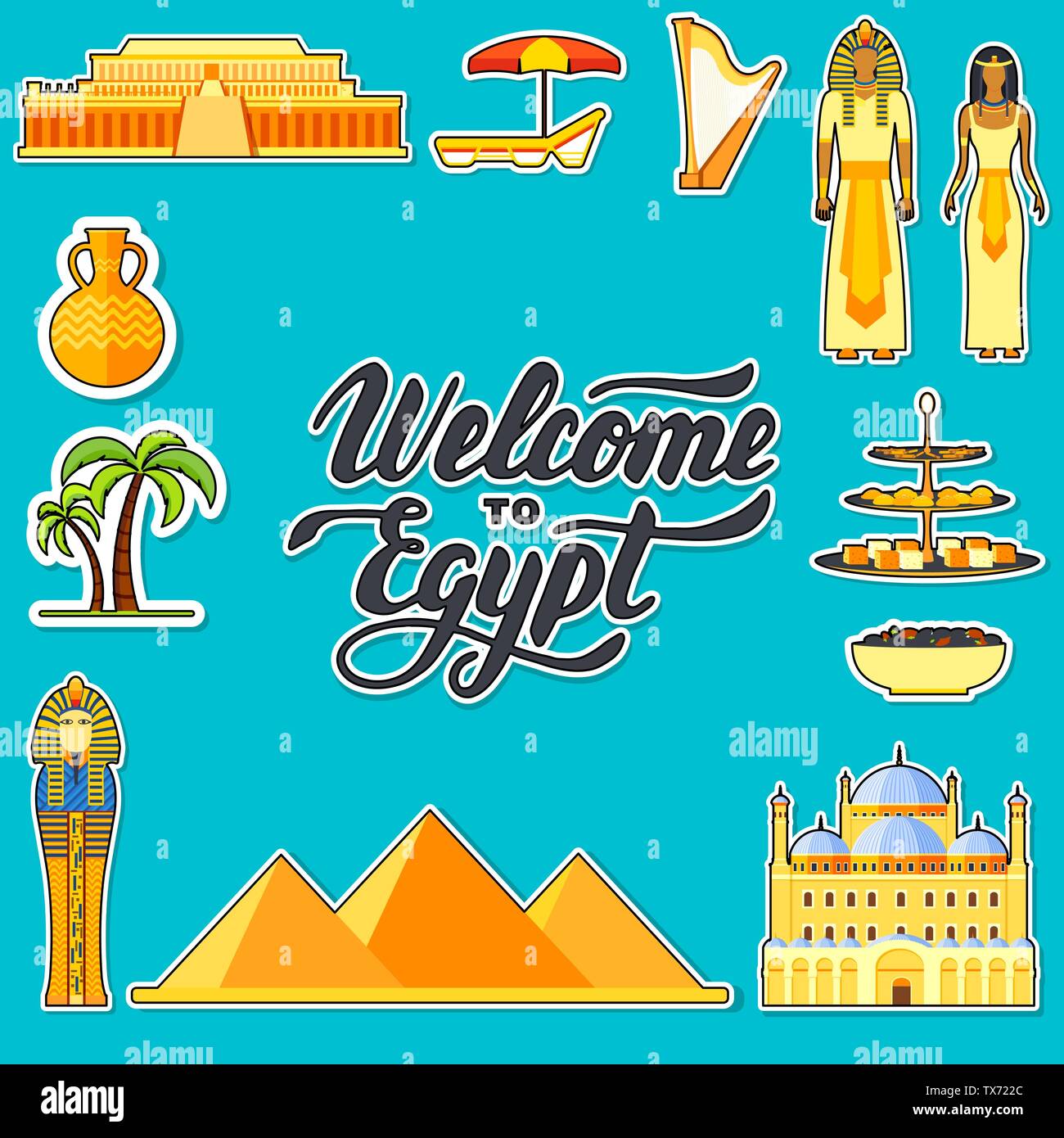Country Egypt travel vacation guide of goods, places and features. Set ...