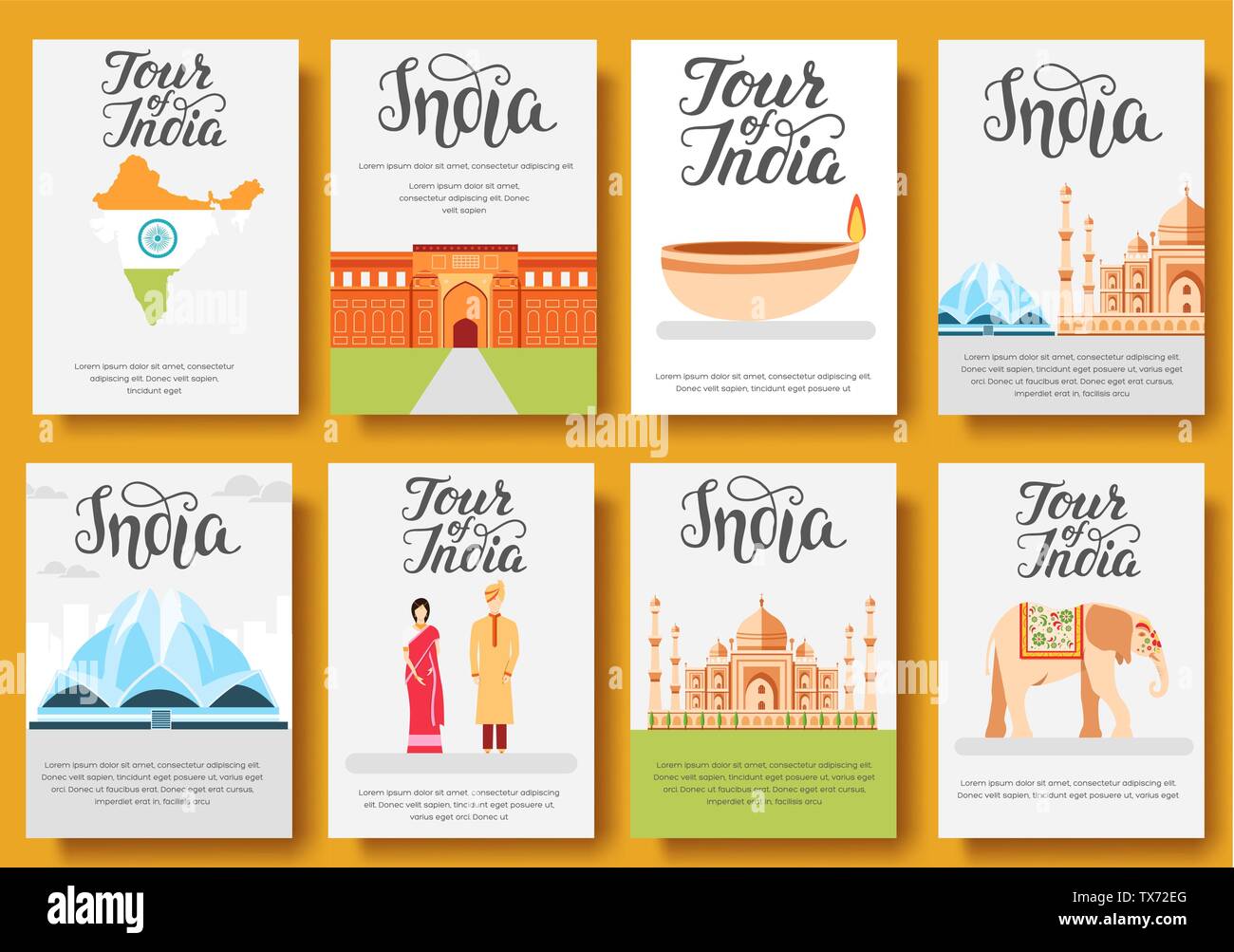 Set of India country ornament travel tour concept. Culture traditional ...