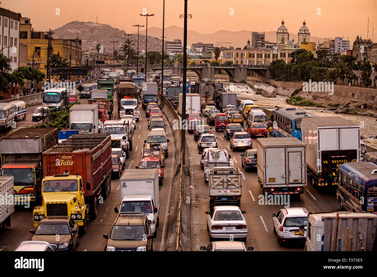 Heavy traffic along Via De Evitamiento in central Lima Peru Stock Photo ...