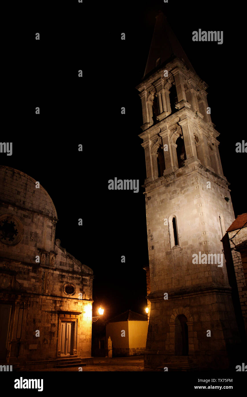 Night walk through ancient medieval town Stari grad on Hvar island in ...