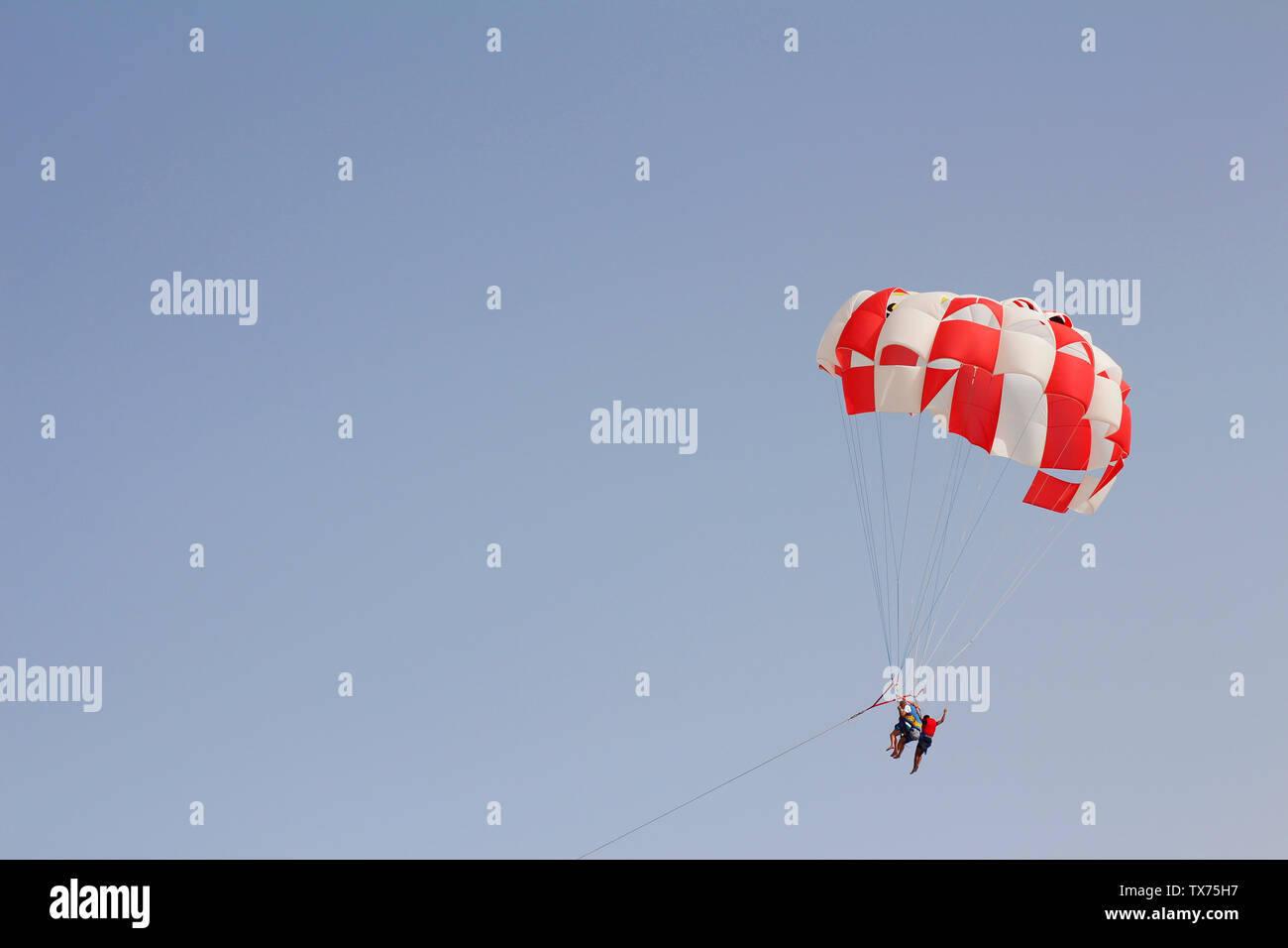 Parasales - water parachutes for outdoor activities. In the blue sky a ...