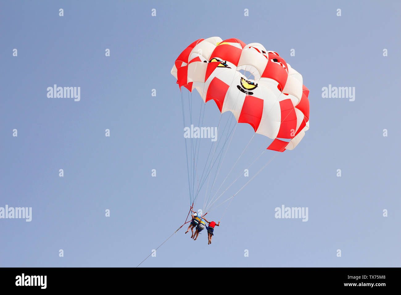 Parasales - water parachutes for outdoor activities. In the blue sky a ...