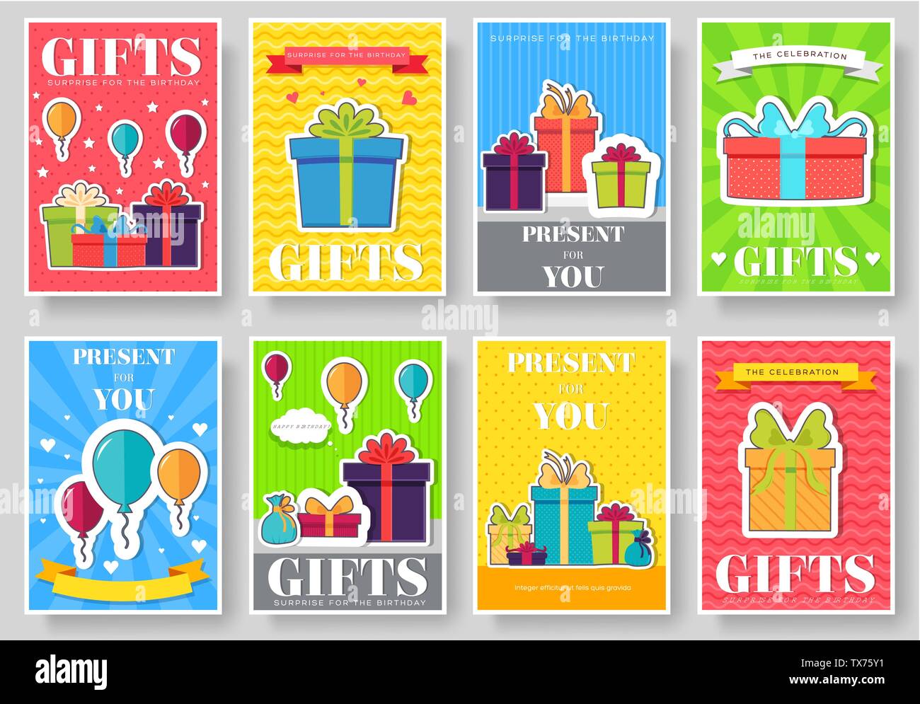Gift information cards set. Surprise template of flyear, magazines ...