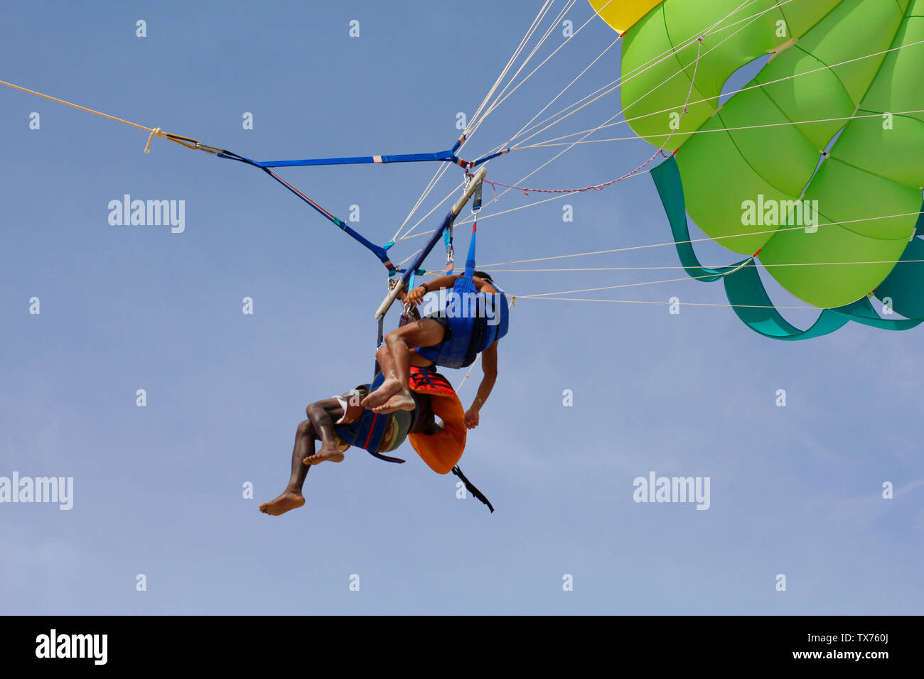 Parasales - water parachutes for outdoor activities. In the blue sky a ...