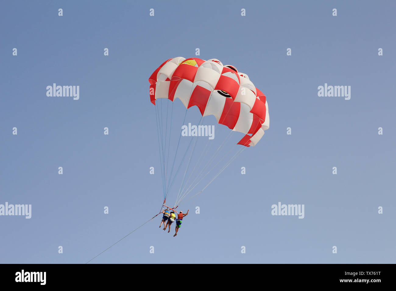 Parasales - water parachutes for outdoor activities. In the blue sky a ...