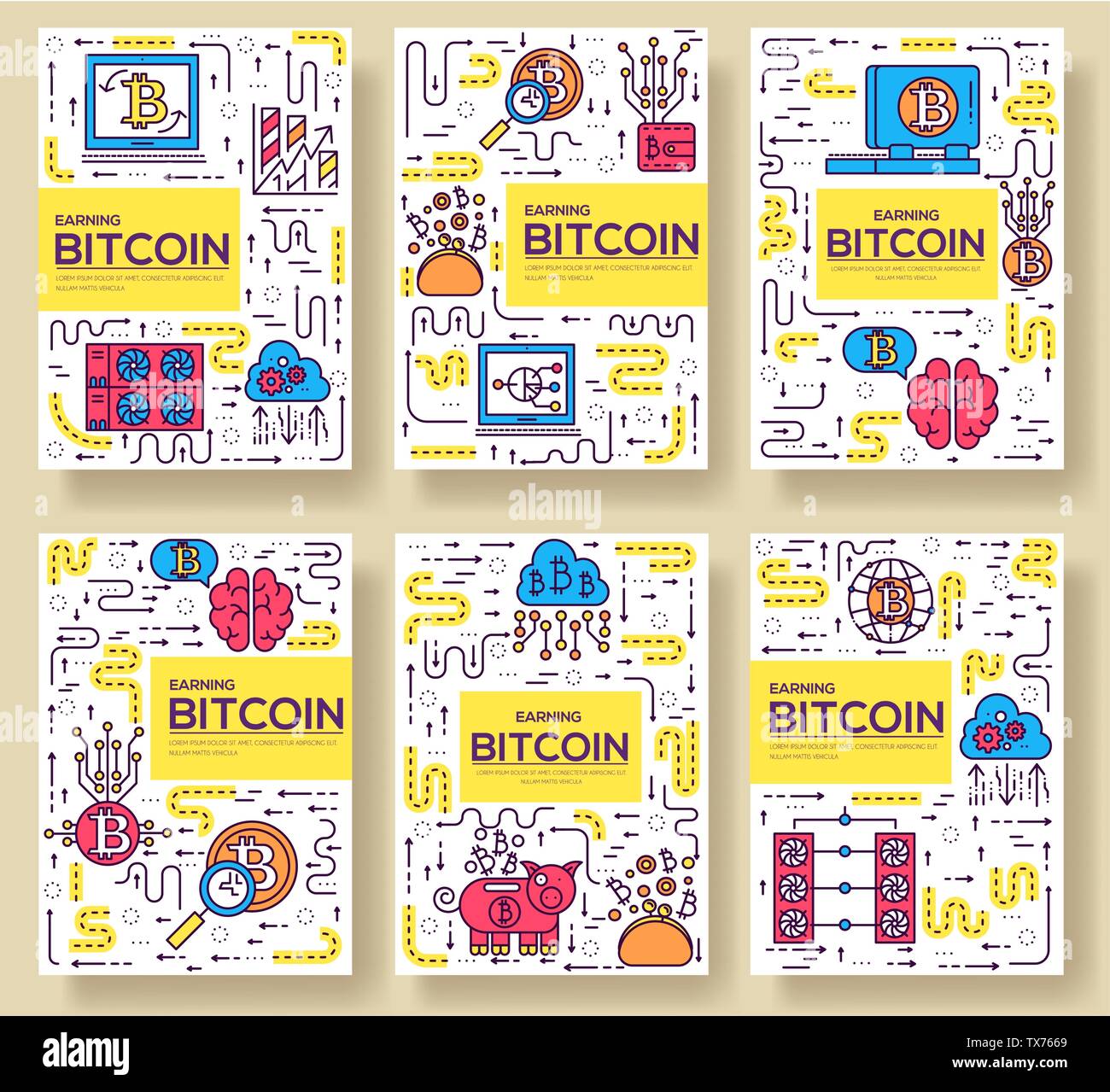 Bitcoin outline icons collection set. Modern technologies linear symbol ...