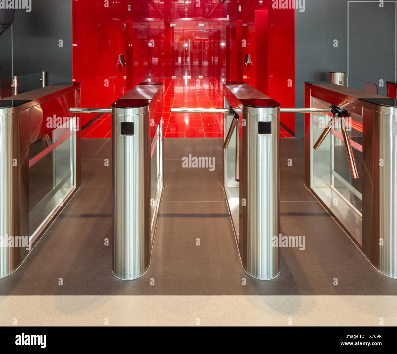 Security office center. Turnstile with card reader. Electronic ...