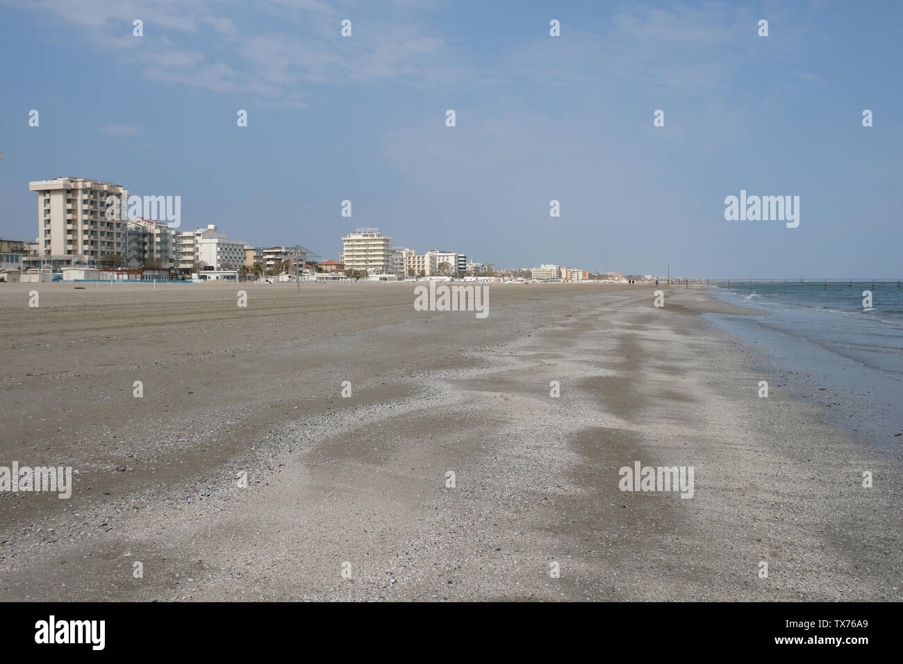 Winter sandy beach in Rimini, Italy. Empty during the off season Stock ...