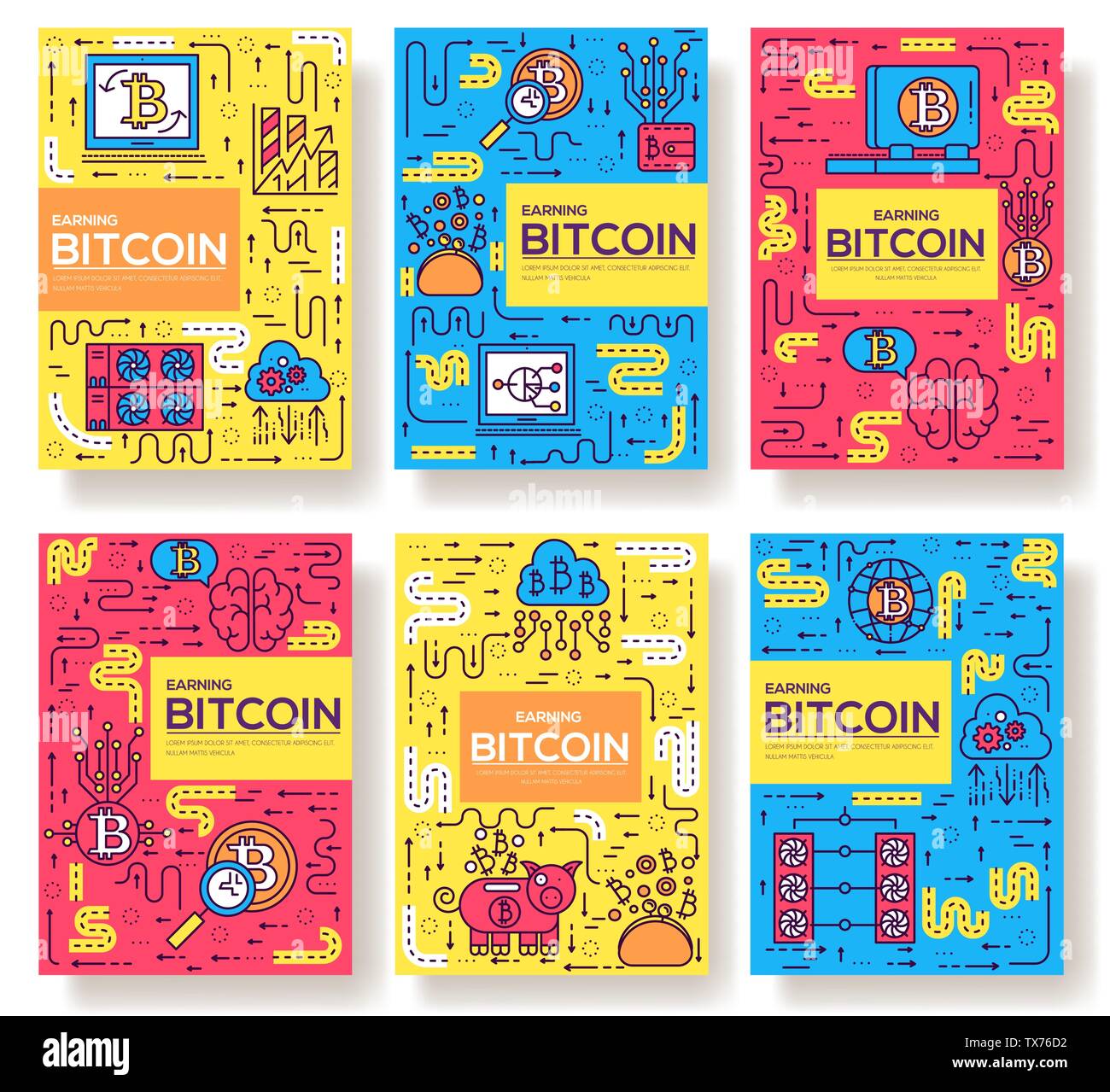 Bitcoin outline icons collection set. Modern technologies linear symbol ...