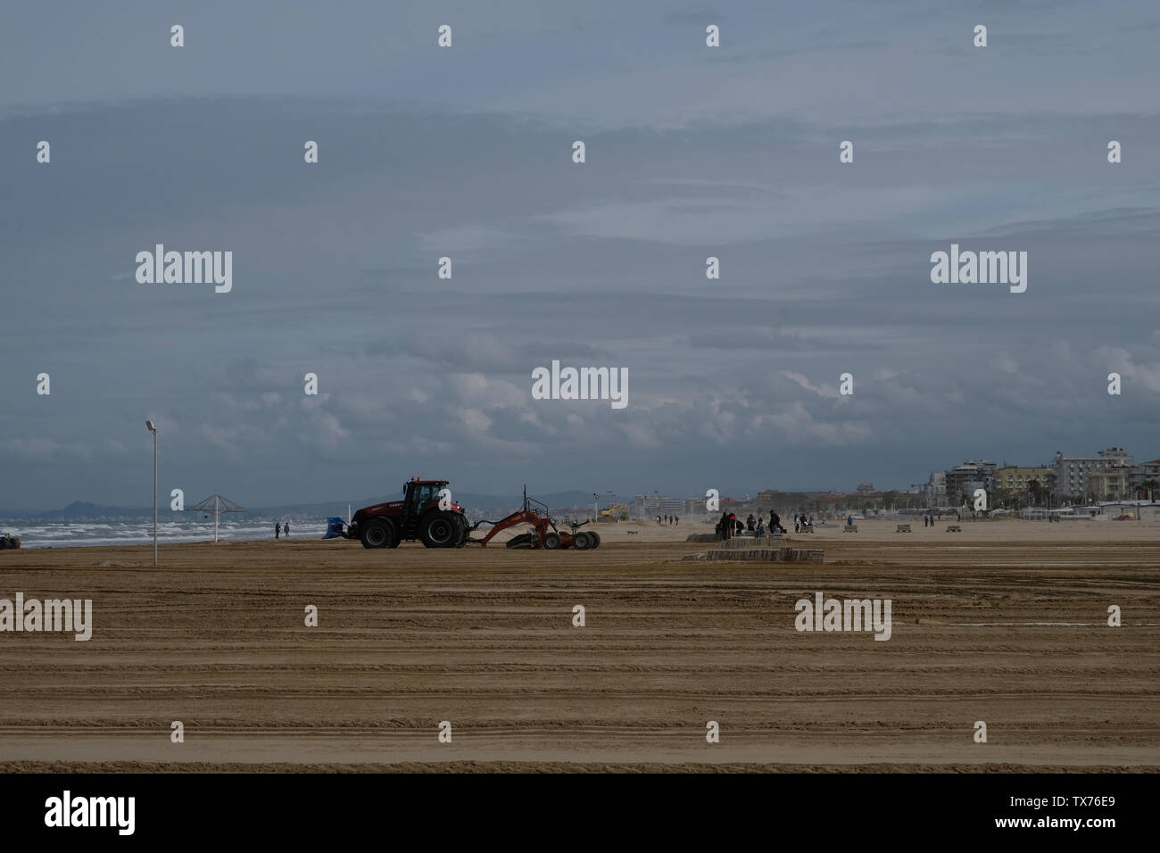 Winter sandy beach in Rimini, Italy. Empty during the off season Stock ...