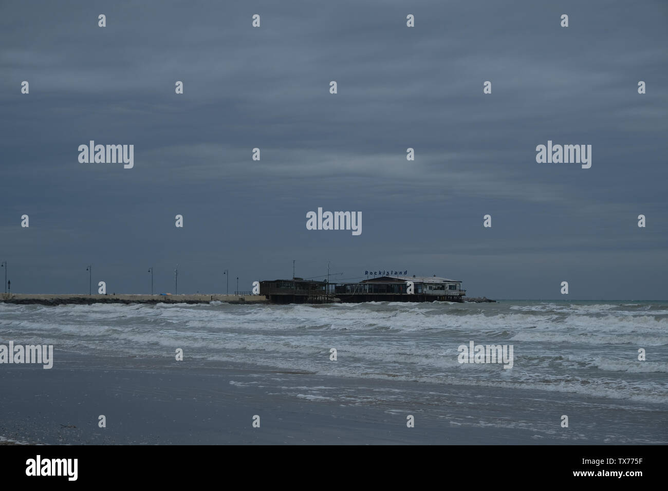Winter sandy beach in Rimini, Italy. Empty during the off season Stock ...