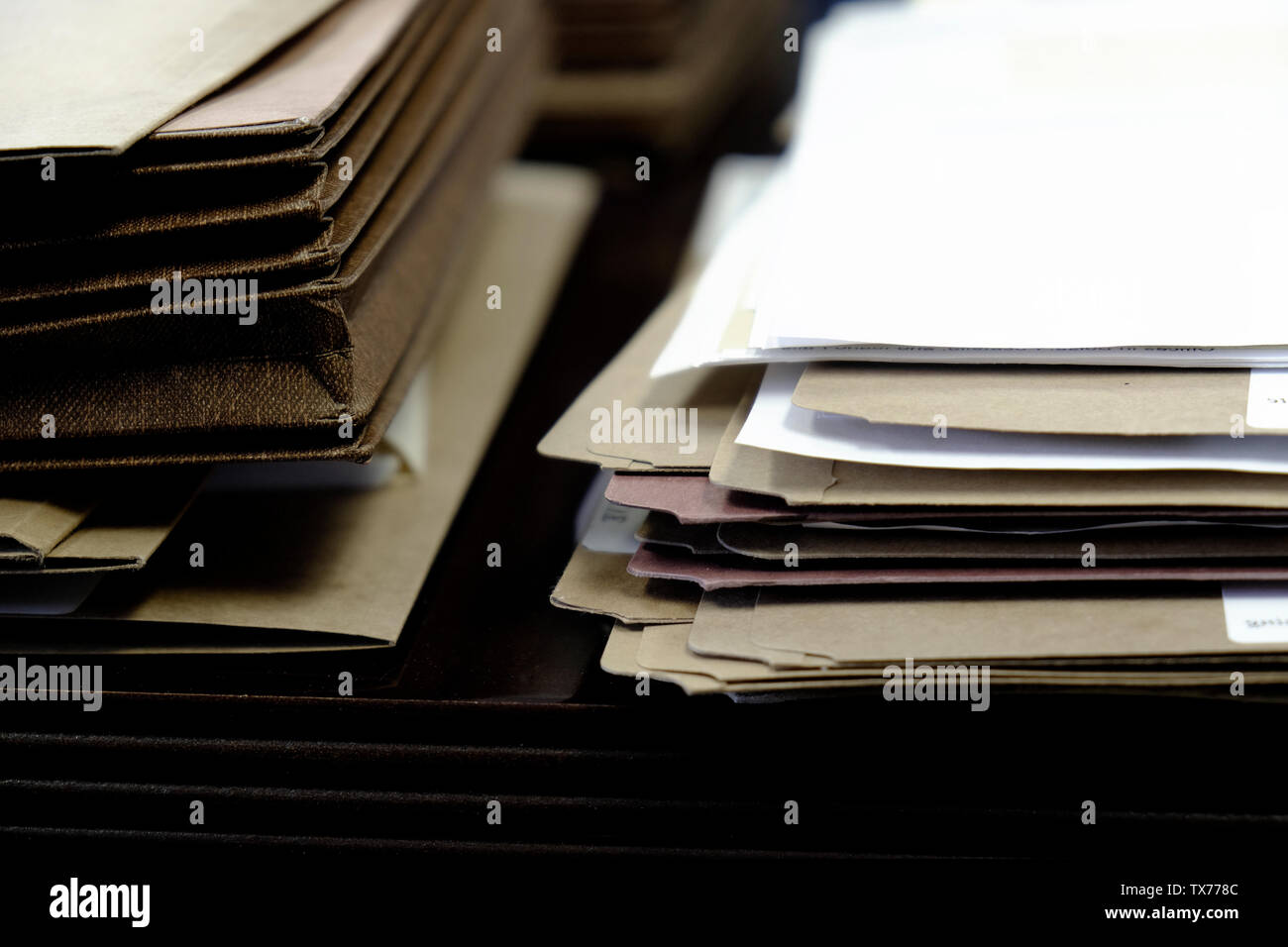 Files and Folders on Desk Work Busy Information working Stock Photo - Alamy