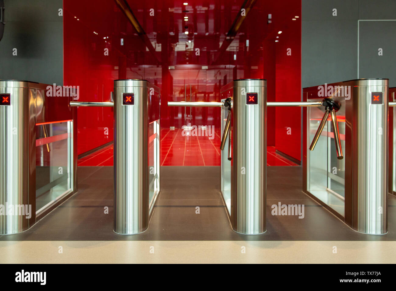 Security office center. Turnstile with card reader. Electronic ...