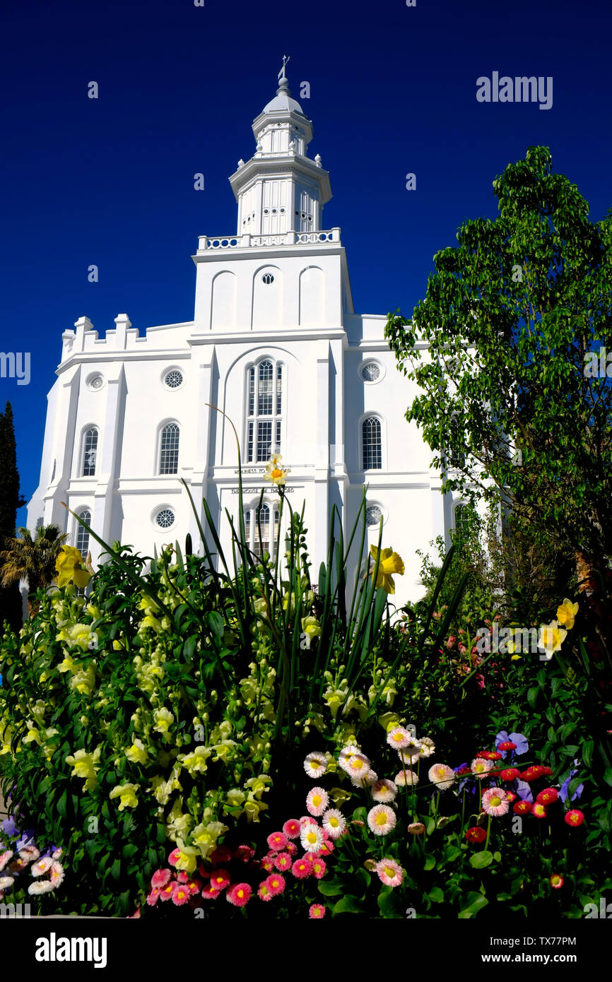 St. George Utah Mormon LDS Temple with white stone church religion ...