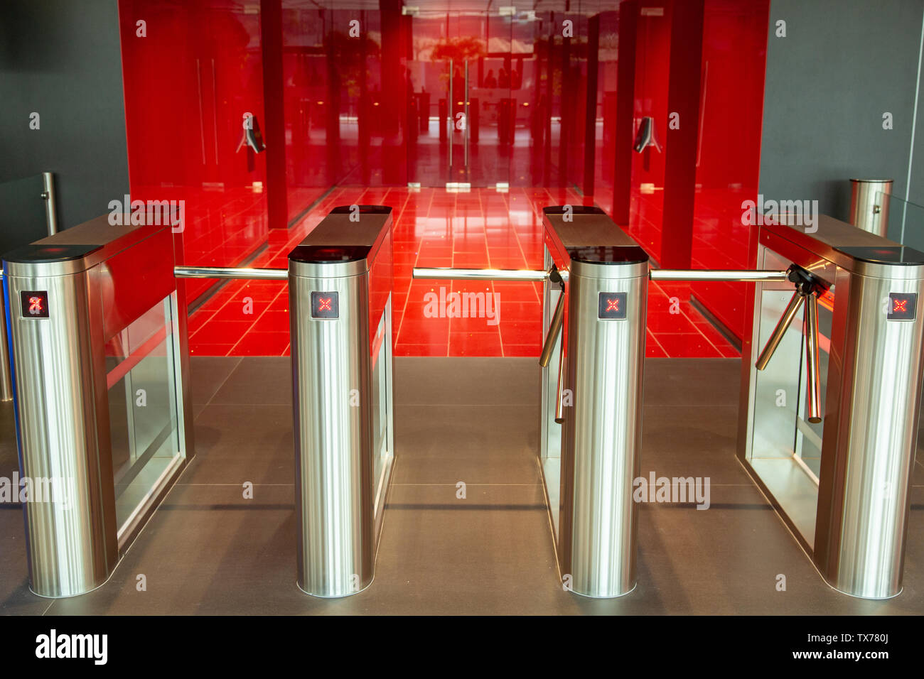 Security office center. Turnstile with card reader. Electronic ...
