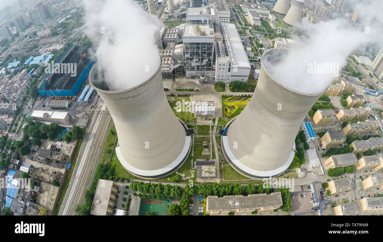 Aerial thermal power plant chimney Stock Photo - Alamy