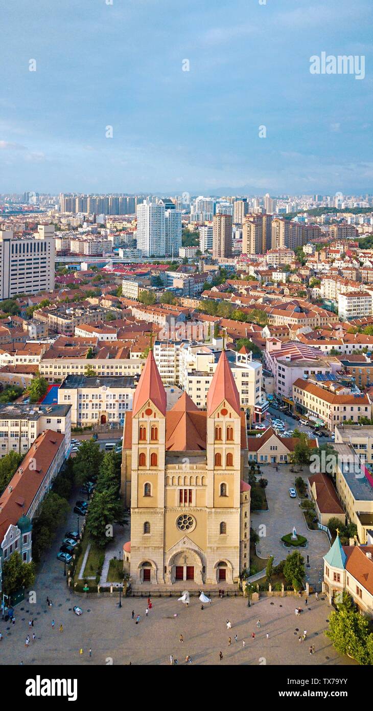 Aerial photo of Qingdao Catholic Church (St. Michel Church) Square ...