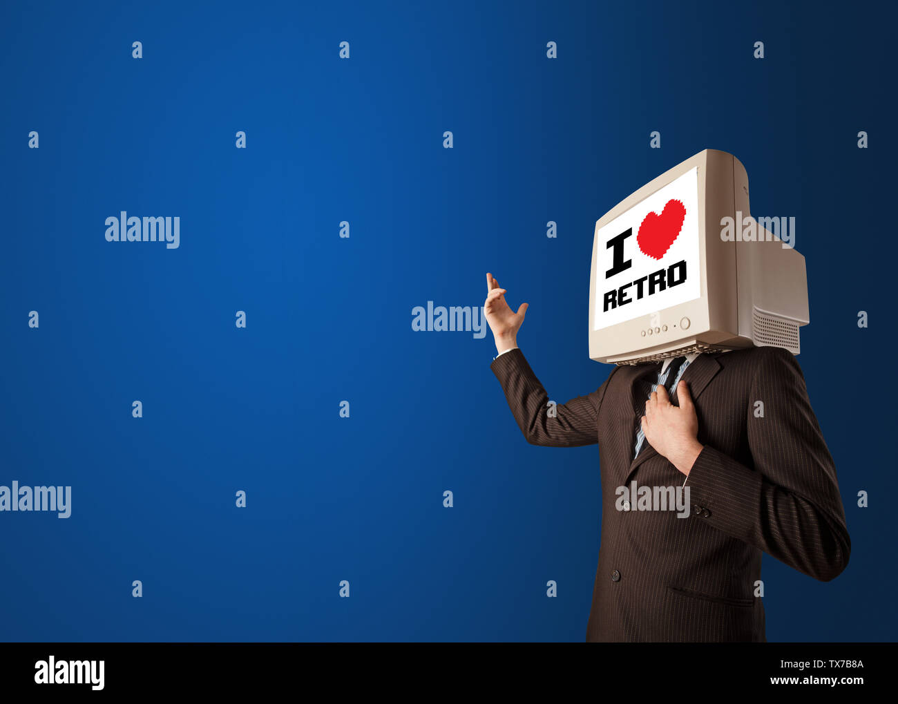 Young person with monitor head, old school 8-BIT concept Stock Photo ...