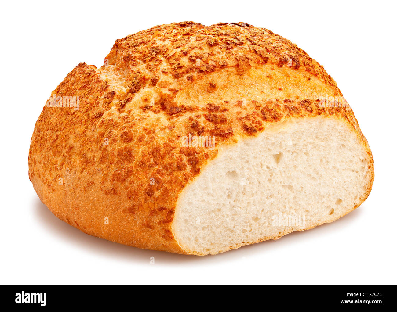 sliced white round bread path isolated on white Stock Photo - Alamy