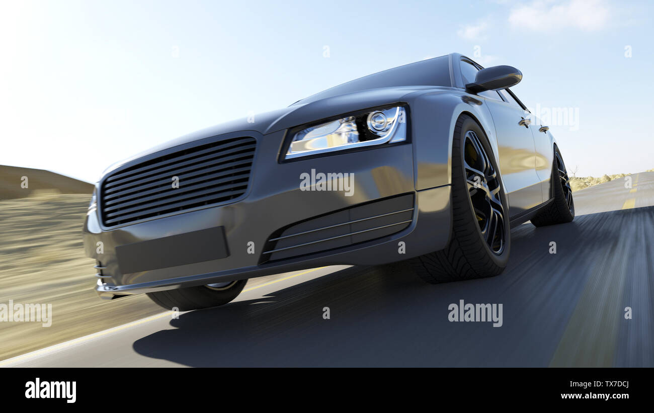 3d rendered illustration of a fast car on the road Stock Photo - Alamy