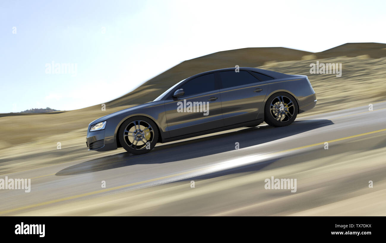 3d rendered illustration of a fast car on the road Stock Photo - Alamy