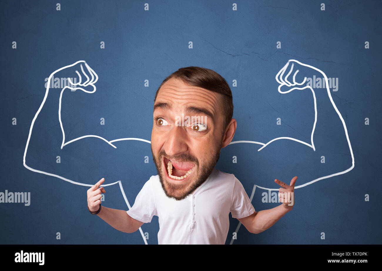 Big head on small body dreaming about being strong Stock Photo - Alamy