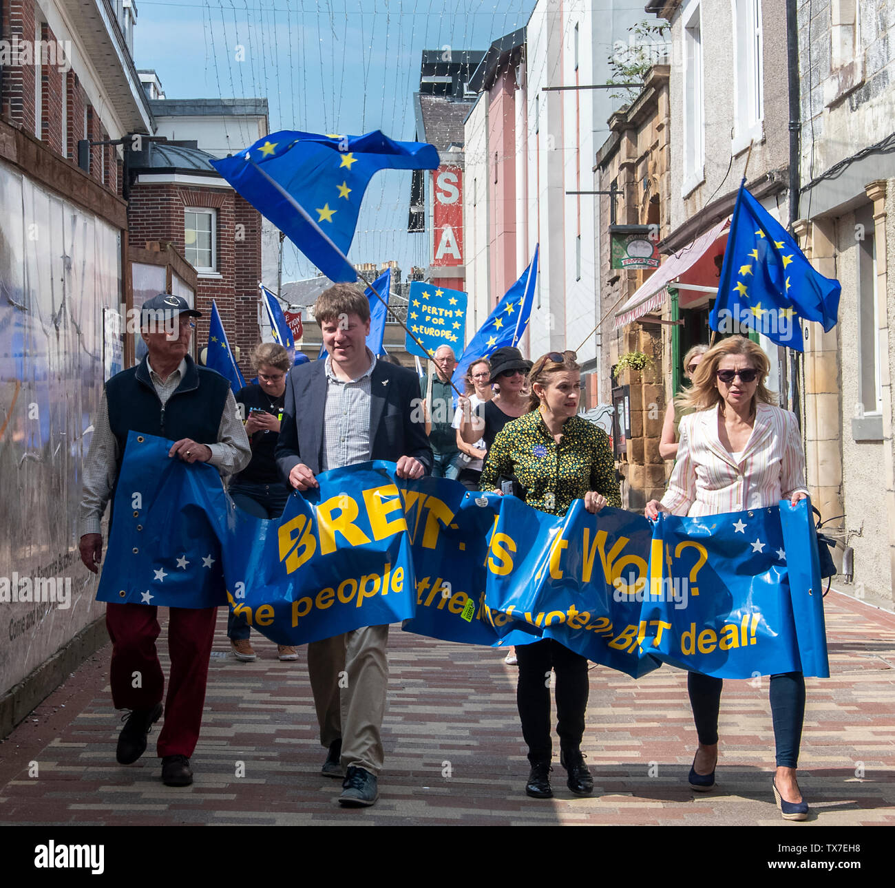 Perth, Scotland, UK. 23rd June 2019: A march against Brexit in the city ...