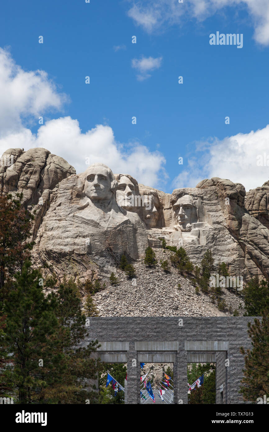 The four presidential heads of Mount Rushmore lit by spring sunshine ...