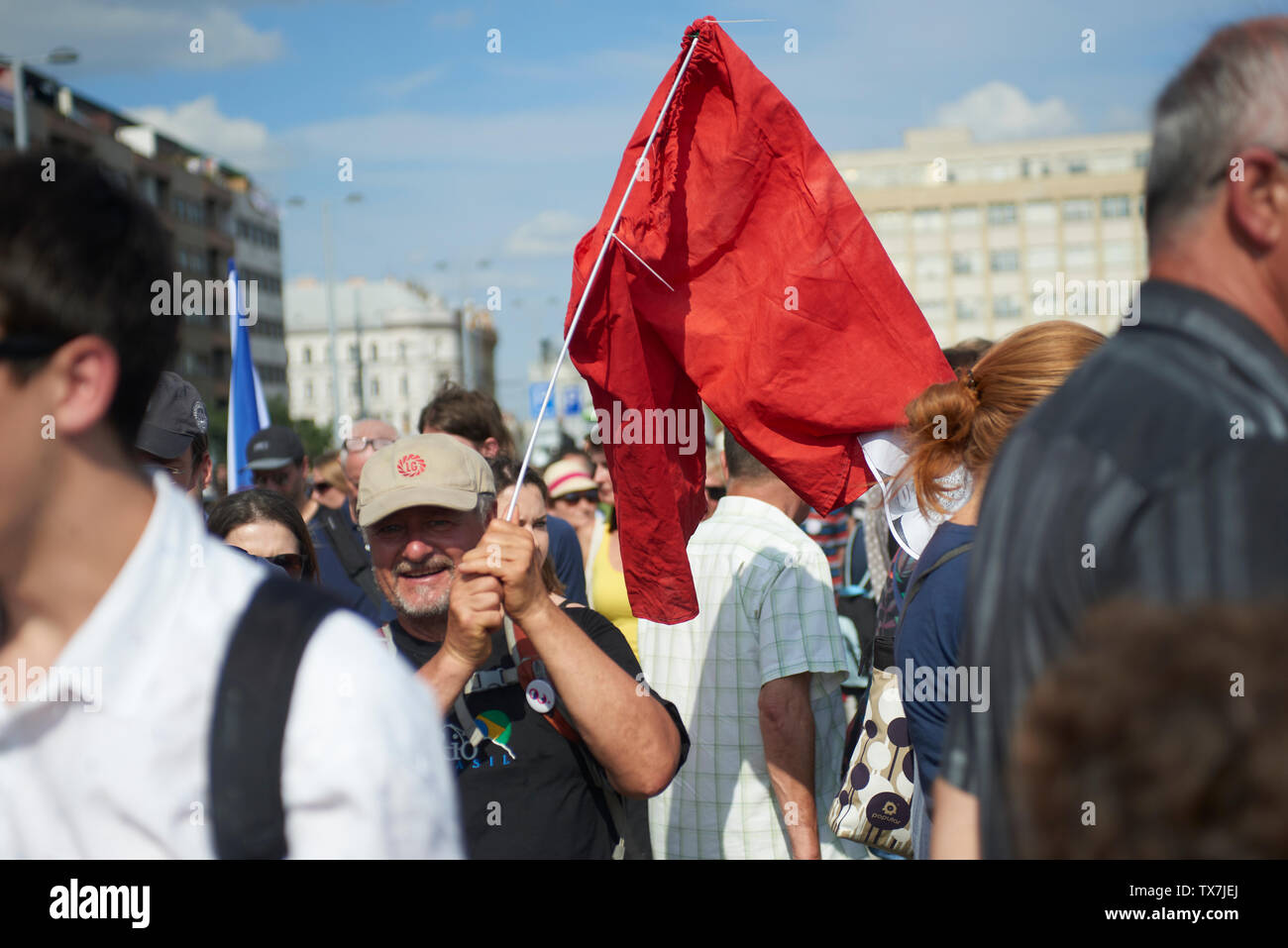 Prague/ Czech Republic - June 23 2019: Crowd of people protests against ...