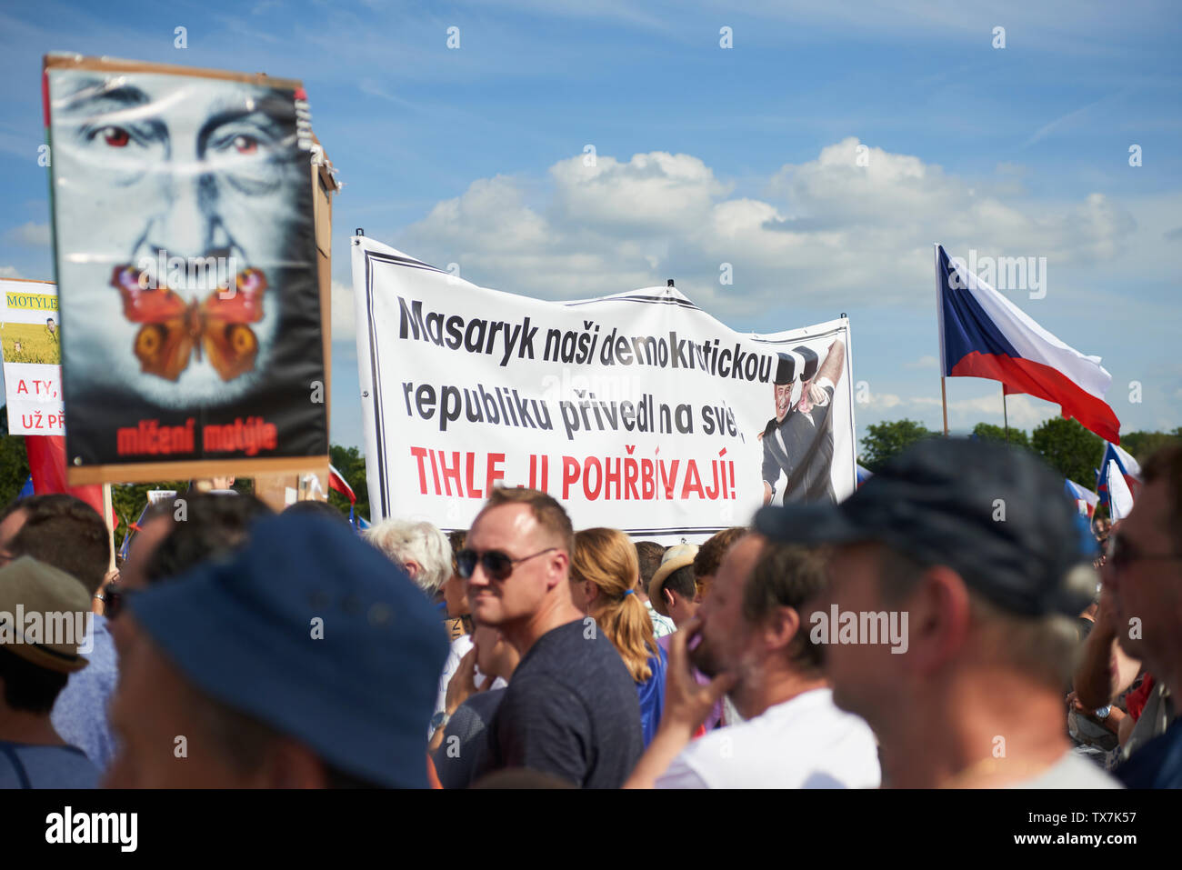Prague/ Czech Republic - June 23 2019: Crowd of people protests against ...