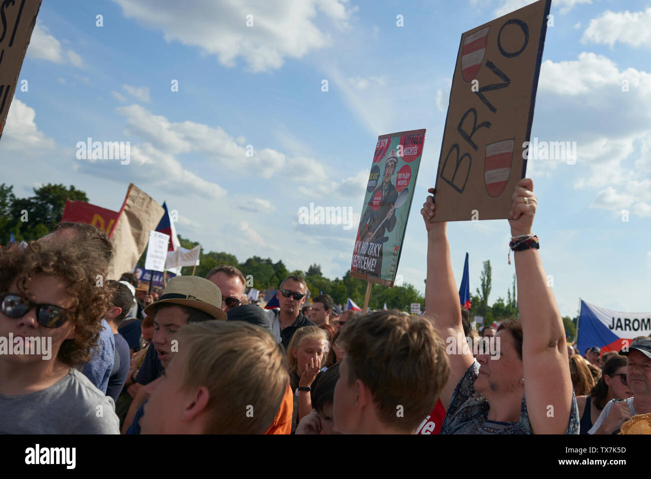 Prague/ Czech Republic - June 23 2019: Crowd of people protests against ...