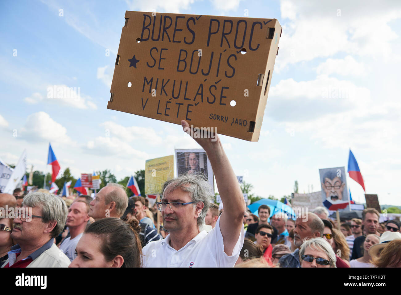 Prague/ Czech Republic - June 23 2019: Crowd of people protests against ...