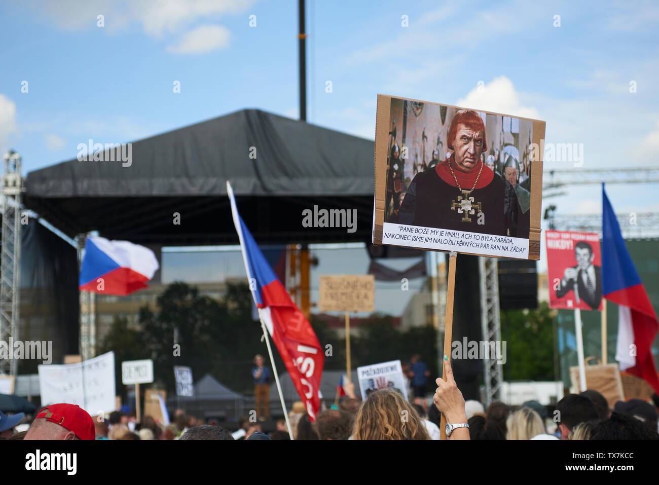 Prague/ Czech Republic - June 23 2019: Crowd of people protests against ...