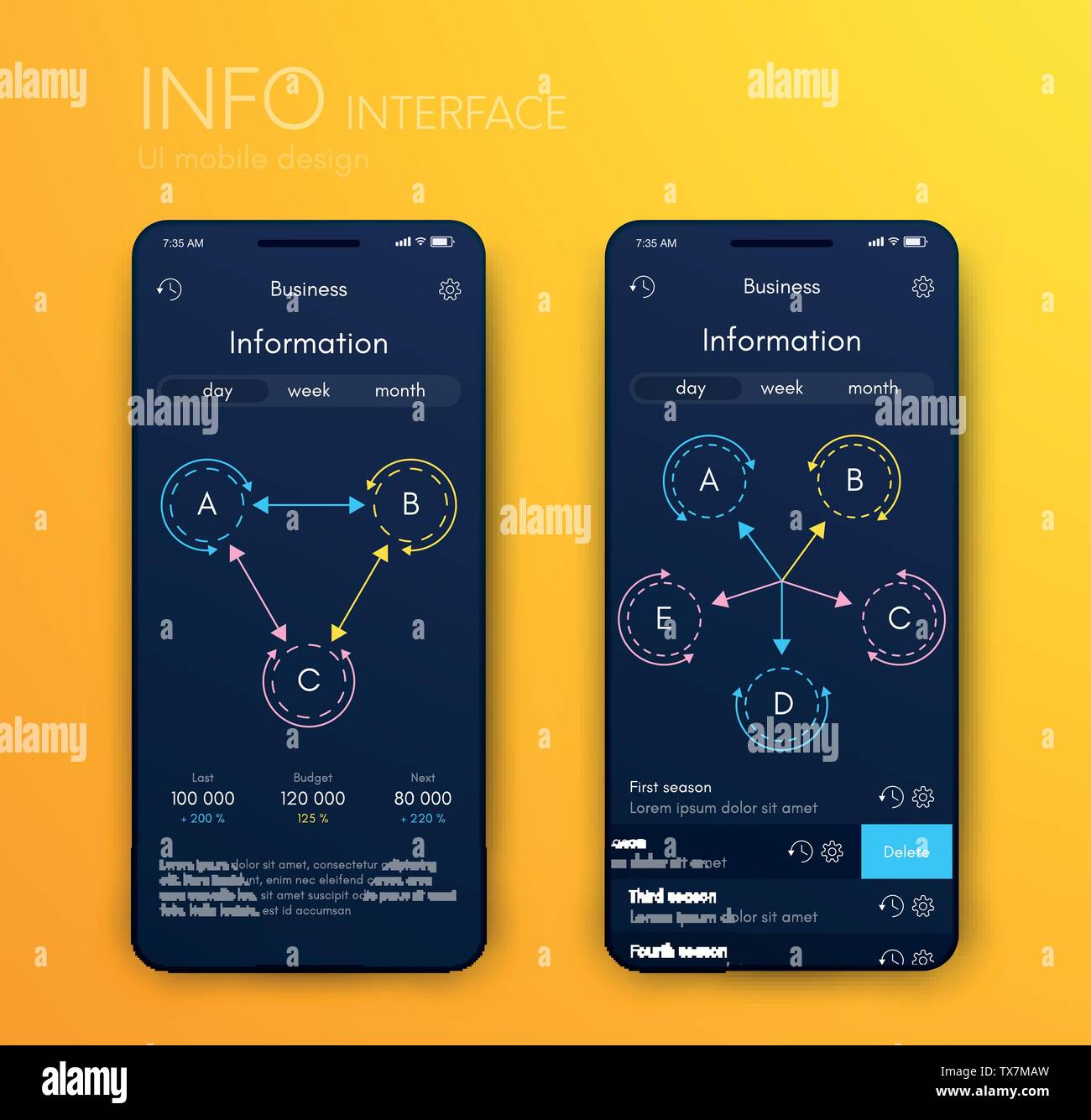 Vector graphics mobile infographics with three and five options ...