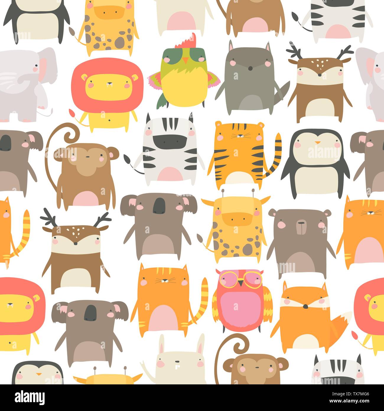 Seamless pattern with cute animals on white background Stock Vector ...