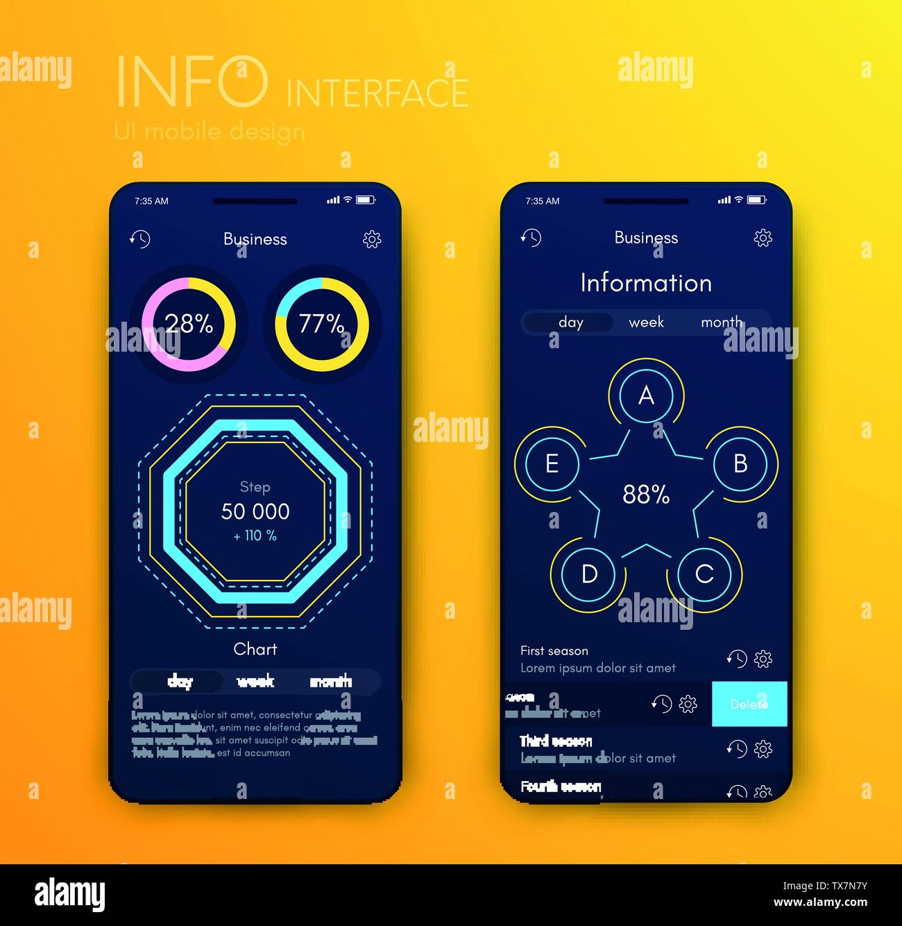 Vector graphics mobile infographics with three and five options ...
