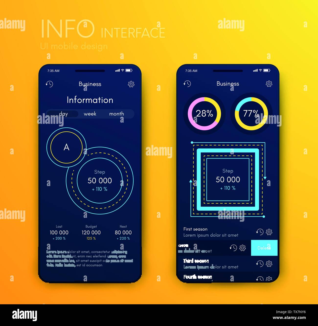 Vector graphics mobile infographics with three and two options ...