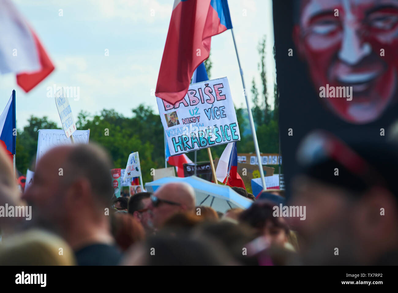 Prague/ Czech Republic - June 23 2019: Crowd of people protests against ...