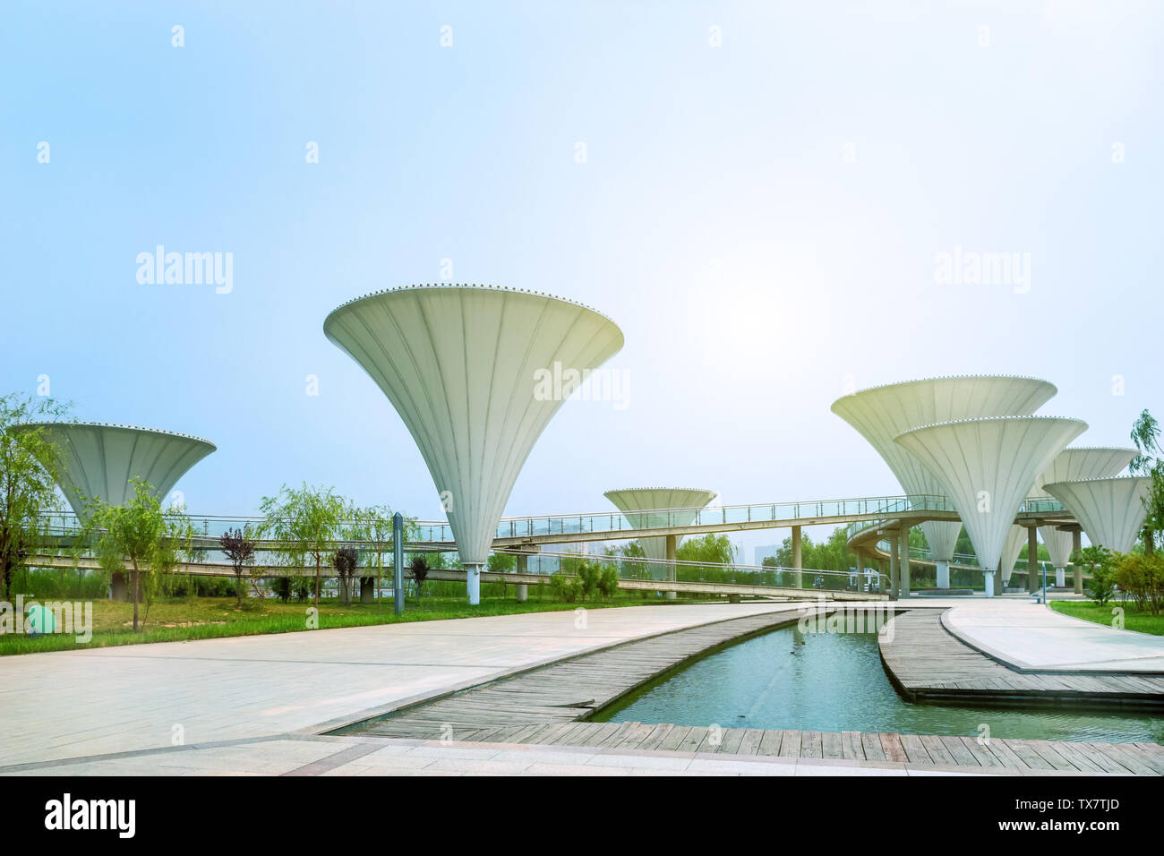 a modern square with mushroom shaped lamp Stock Photo - Alamy