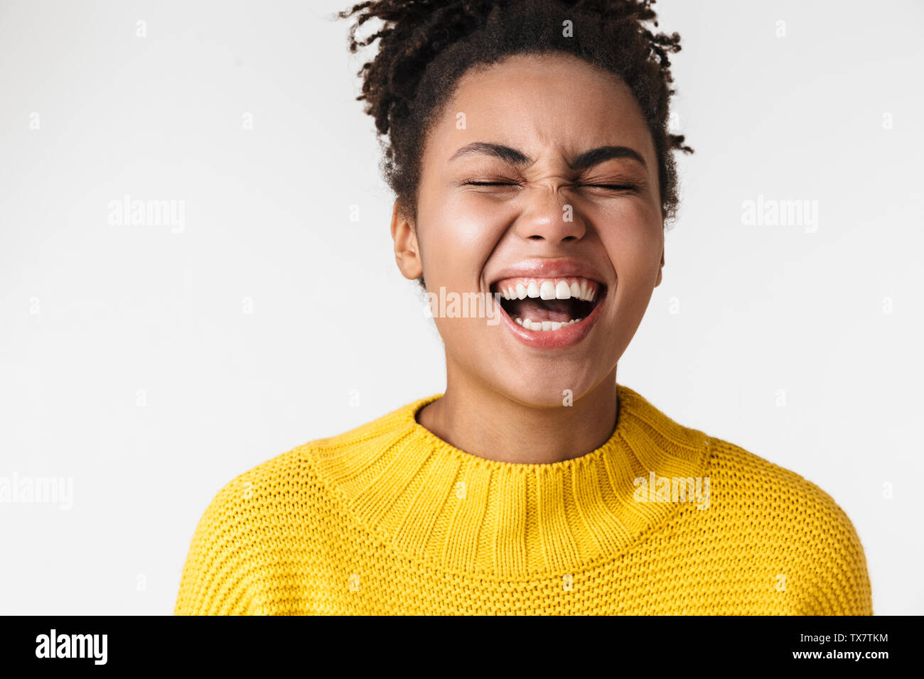 Image of a beautiful young african happy excited laughing emotional ...