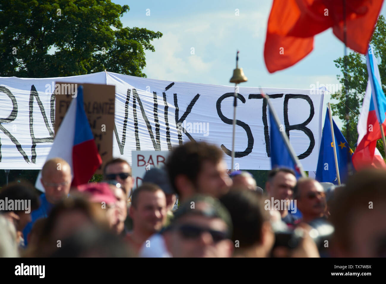 Prague/ Czech Republic - June 23 2019: Crowd of people protests against ...