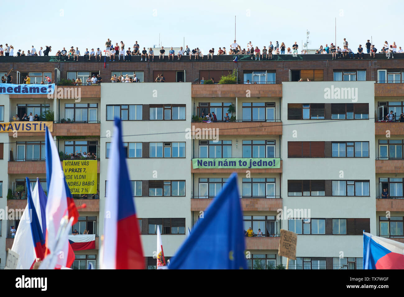 Prague/ Czech Republic - June 23 2019: Crowd of people protests against ...