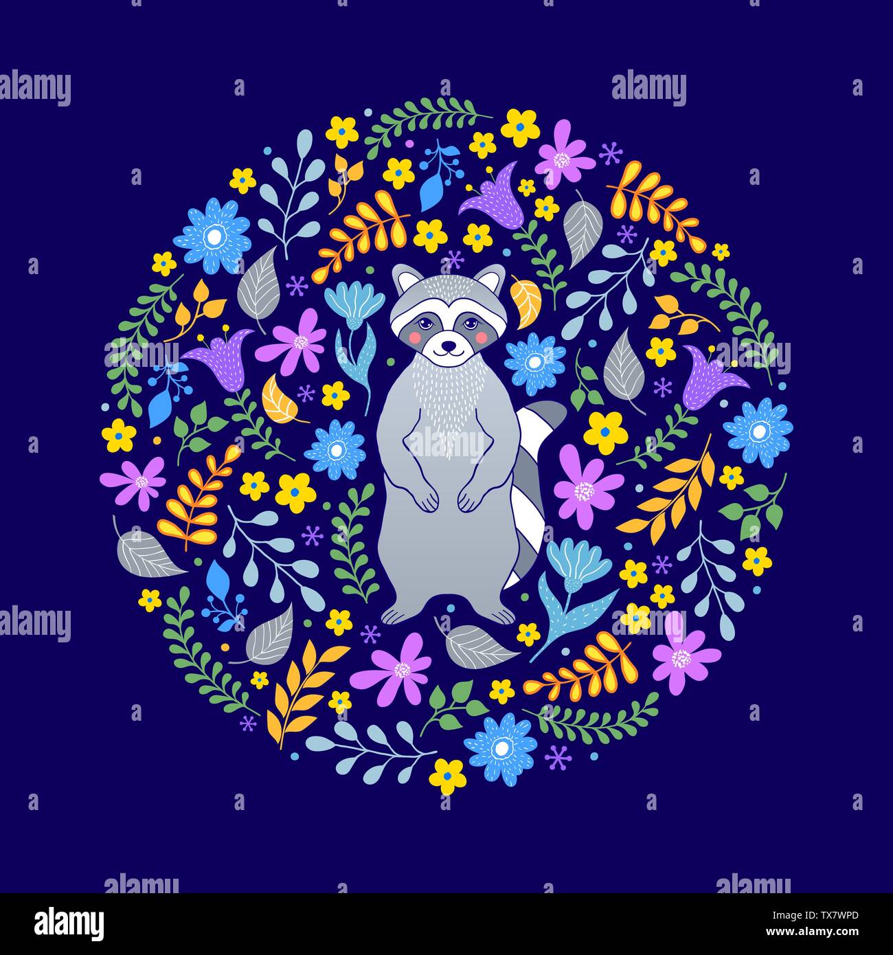 pattern with raccoon and flowers Stock Vector Image & Art - Alamy