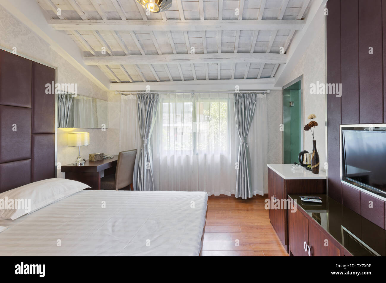 Furniture room room in interior windows lights and carpet hi-res stock ...