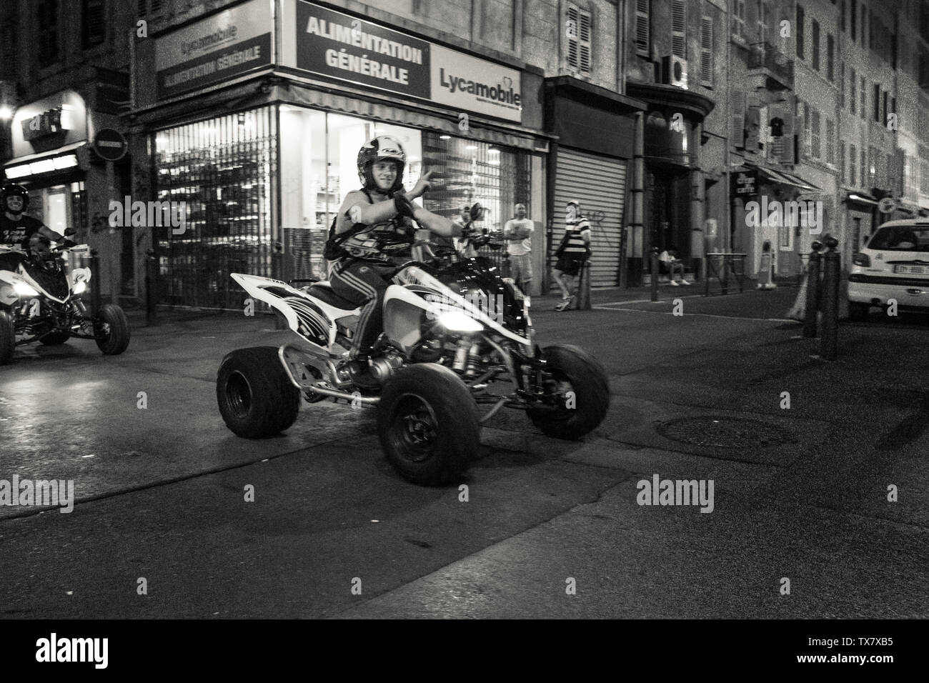 Europe, France, Marseille, Mediterranean, street, city, night view ...