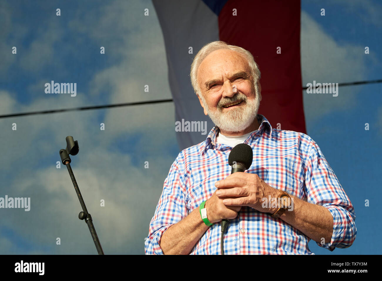 denek Sverak - famous artist speaks to protesters. Crowd of people ...