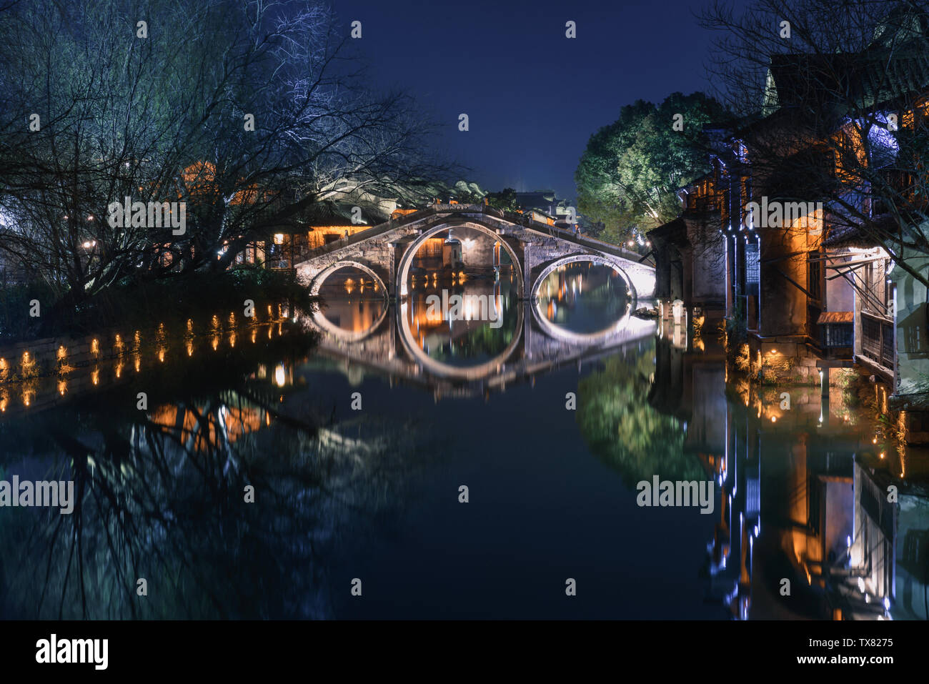 Night view of Wuzhen West Gate Stock Photo - Alamy