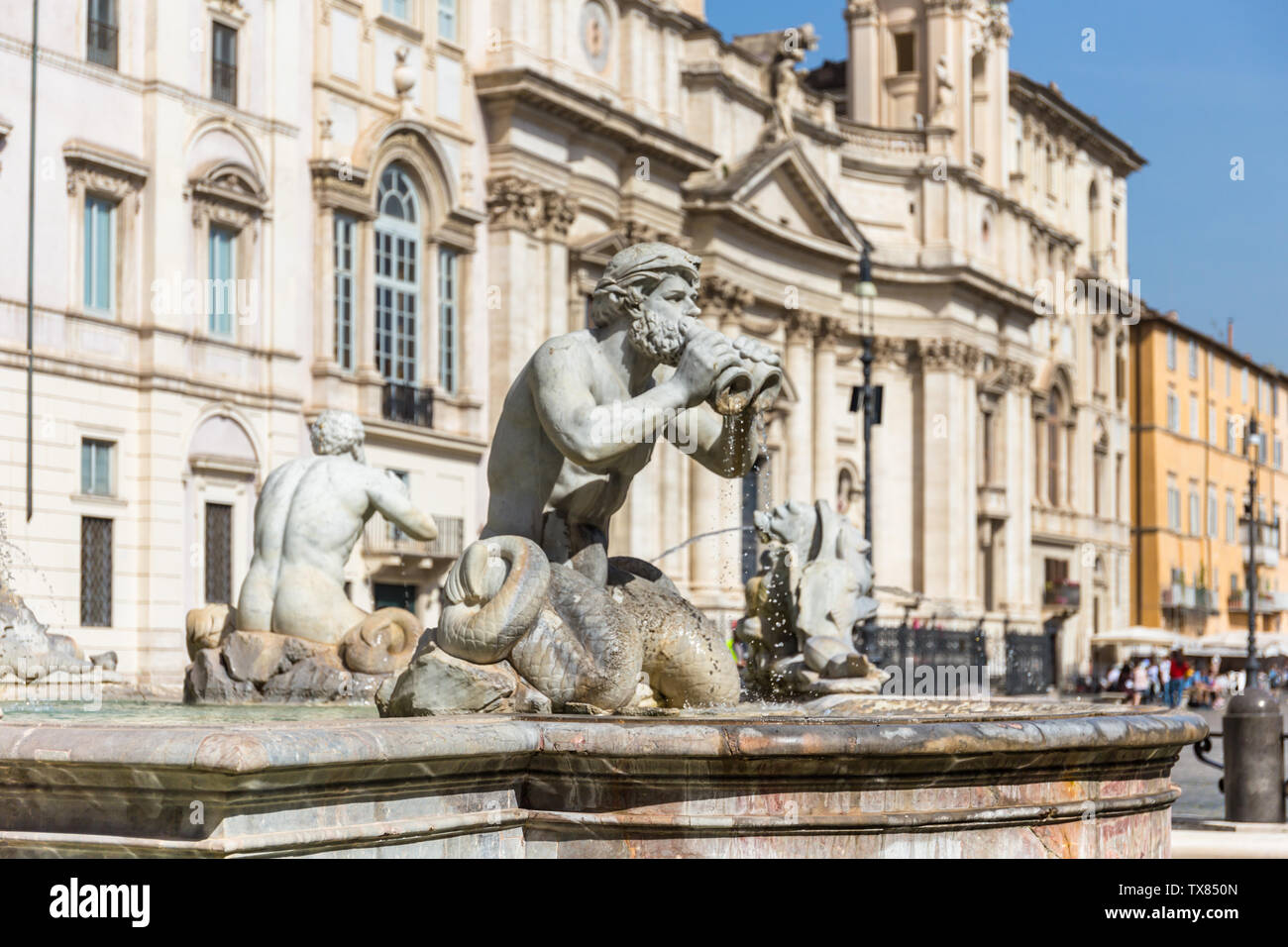 Detail sculpture of a triton, greek God. The Moor Fountain (Italian ...