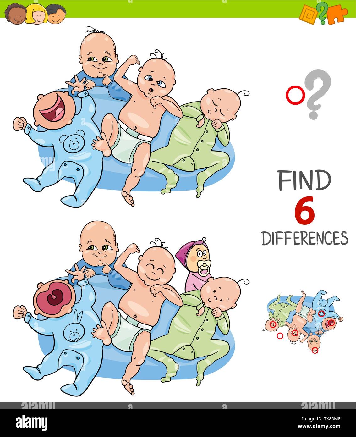 Cartoon Illustration of Finding Six Differences Between Pictures ...